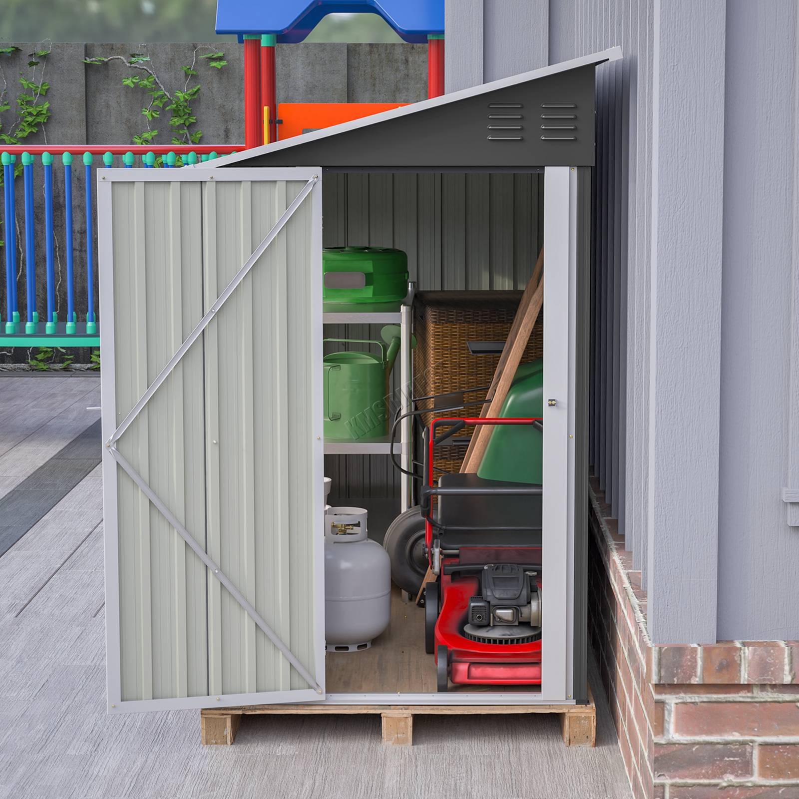BIRCHTREE Lean To Garden Shed Metal Outdoor Storage Shelter Tool House ...